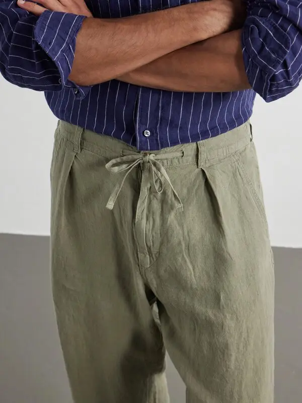 Polo Ralph Lauren The Lateef Straight-leg Pleated Linen Drawstring Trousers - Green