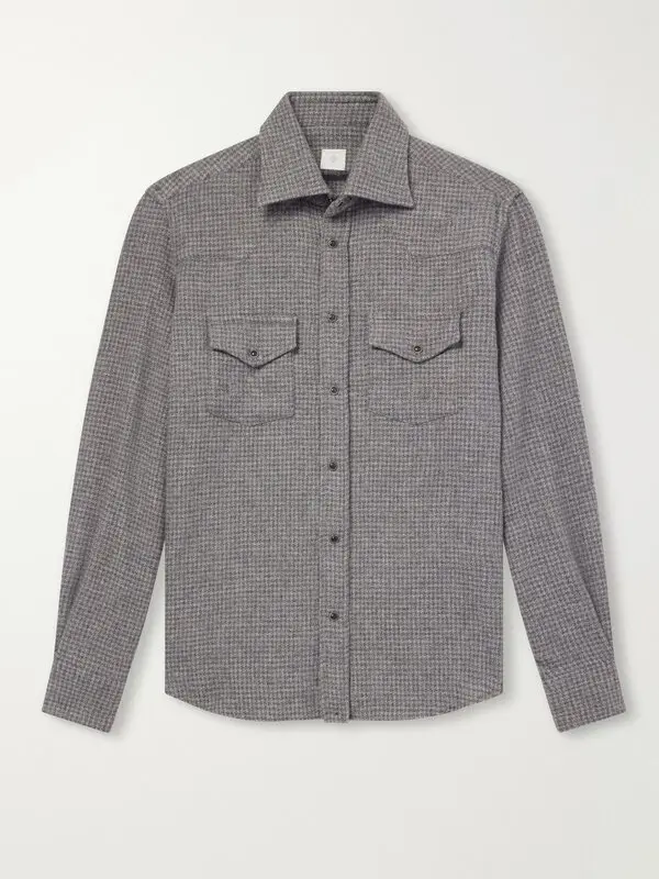 Eleventy Texas Houndstooth Wool And Cashmere-blend Shirt
