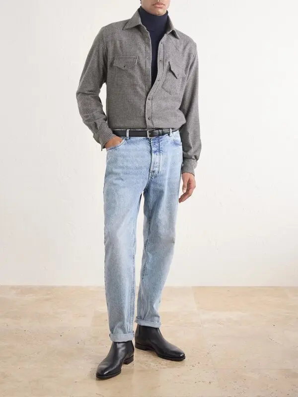 Eleventy Texas Houndstooth Wool And Cashmere-blend Shirt