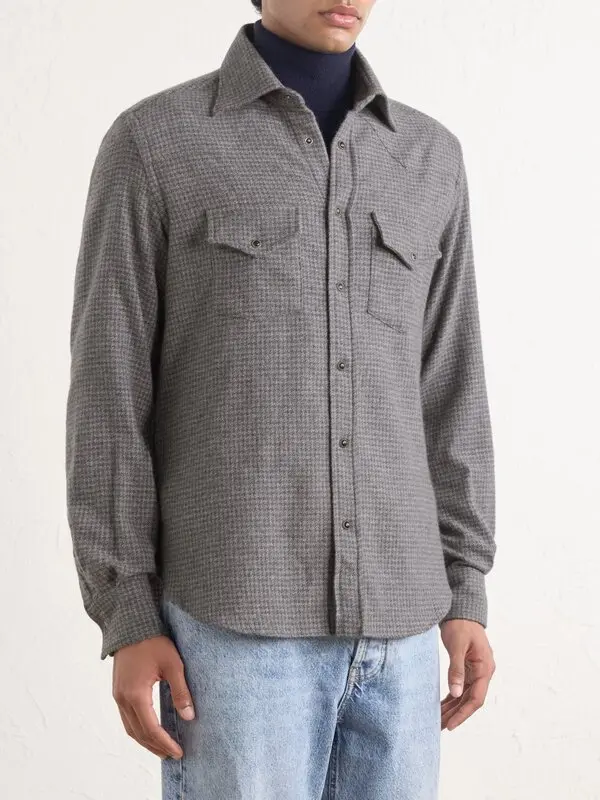 Eleventy Texas Houndstooth Wool And Cashmere-blend Shirt