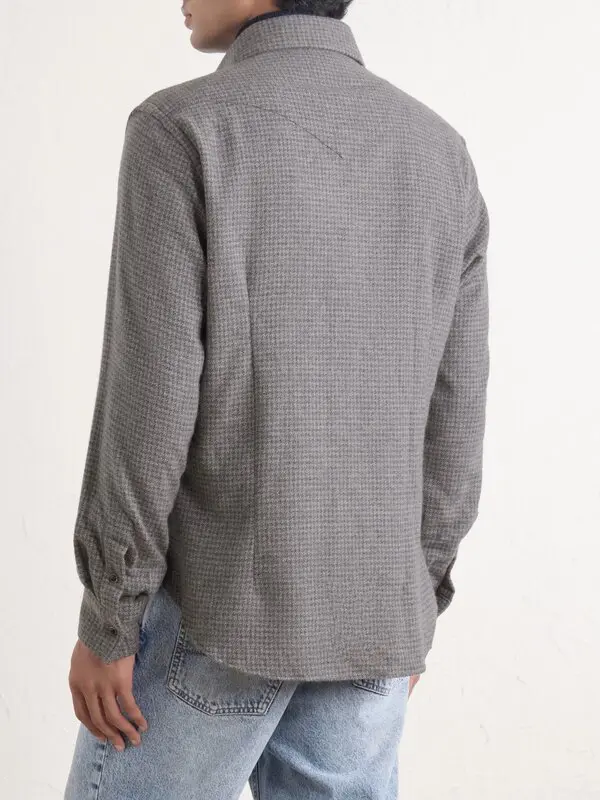 Eleventy Texas Houndstooth Wool And Cashmere-blend Shirt