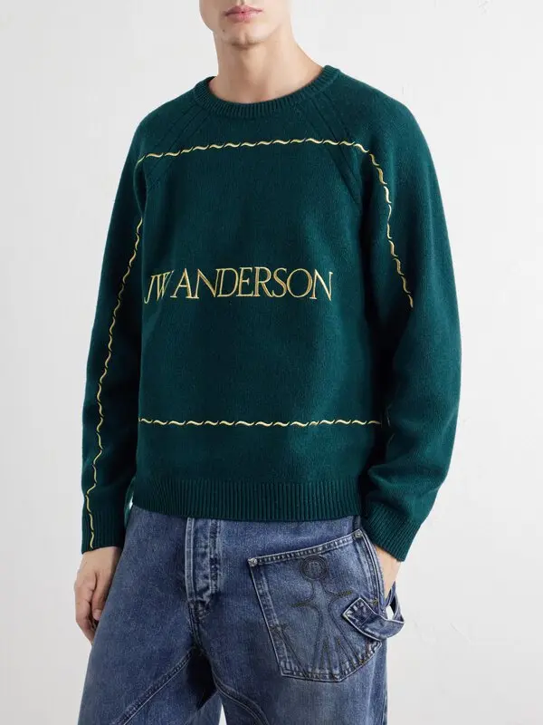 JW Anderson Logo Embroidered Wool Sweater - Green