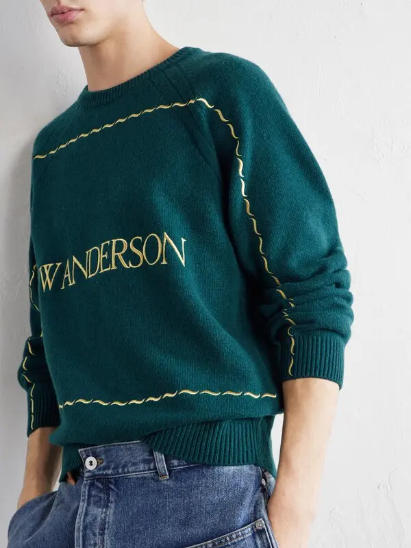 JW Anderson Logo Embroidered Wool Sweater - Green