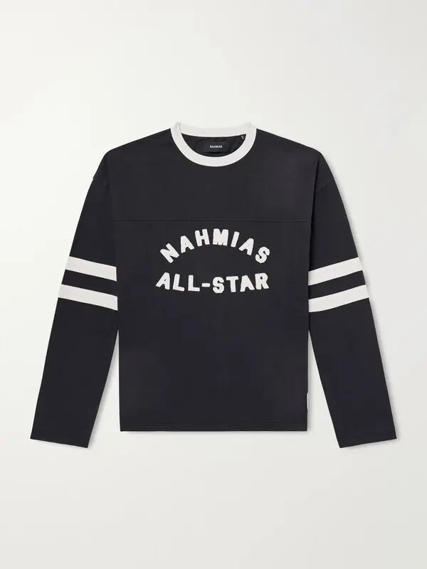 NAHMIAS All Star Varsity Logo-appliquéd Striped Cotton-jersey T-shirt - Black