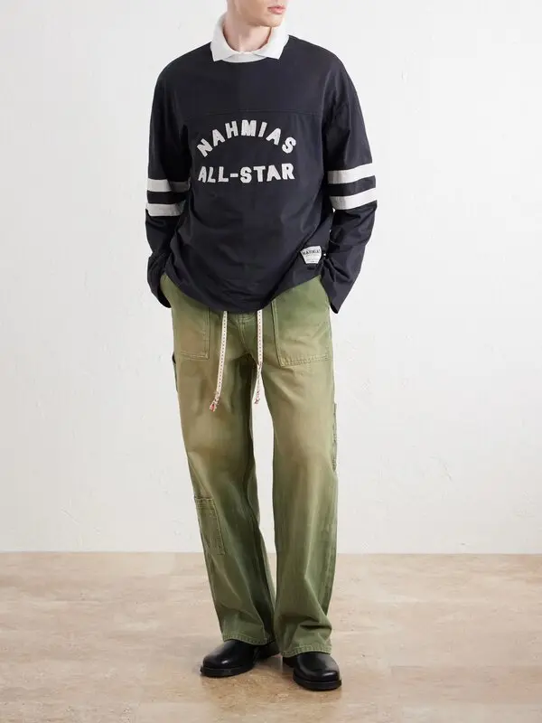 NAHMIAS All Star Varsity Logo-appliquéd Striped Cotton-jersey T-shirt - Black
