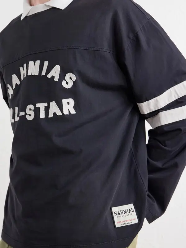 NAHMIAS All Star Varsity Logo-appliquéd Striped Cotton-jersey T-shirt - Black