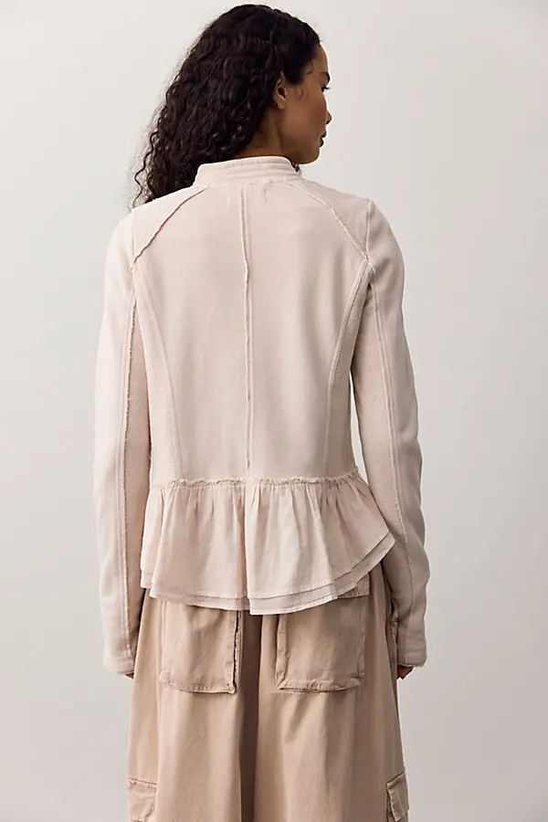Free People Emerson Zip-up Cardigan With Ruffled Trim