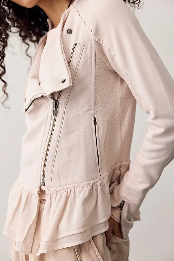 Free People Emerson Zip-up Cardigan With Ruffled Trim