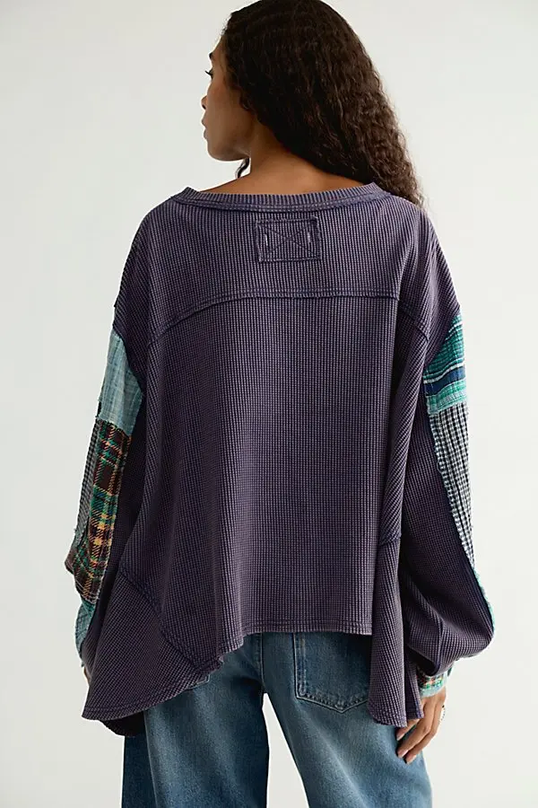 Free People We The Free Alston Long Sleeve Top - Navy Combo