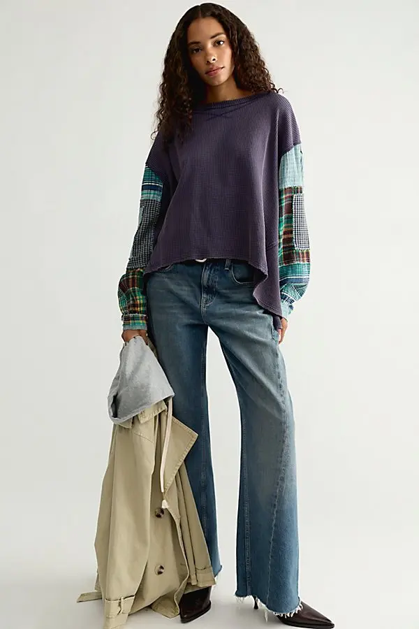 Free People We The Free Alston Long Sleeve Top - Navy Combo