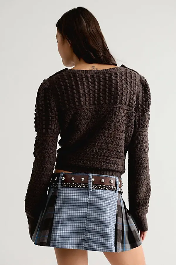 Free People Penny Crochet Cotton Pullover - Chocolate