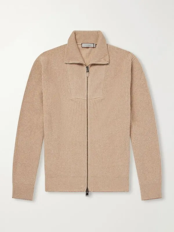 Canali Wool And Cashmere-blend Zip-up Sweater - Neutrals