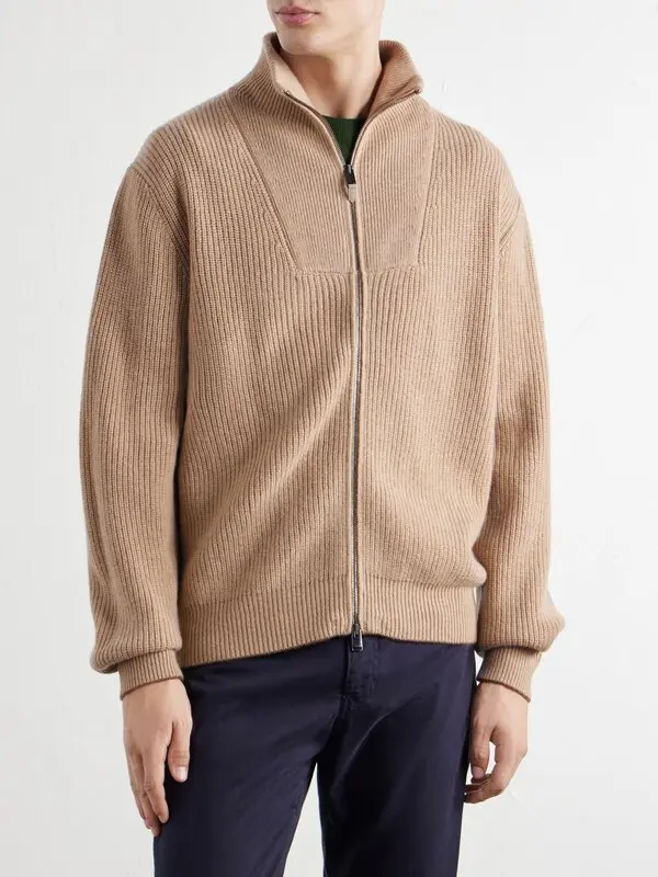 Canali Wool And Cashmere-blend Zip-up Sweater - Neutrals