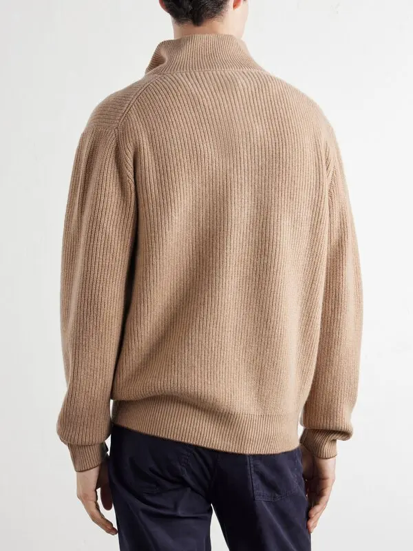 Canali Wool And Cashmere-blend Zip-up Sweater - Neutrals