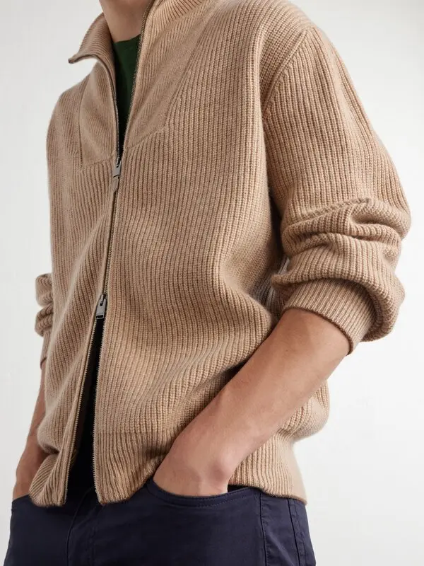 Canali Wool And Cashmere-blend Zip-up Sweater - Neutrals