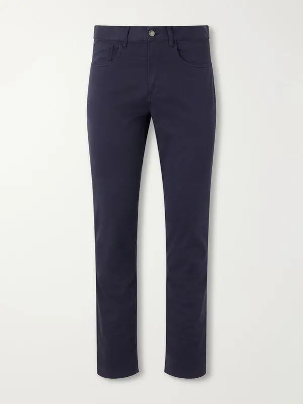 Canali Tapered Stretch Cotton-twill Trousers - Blue
