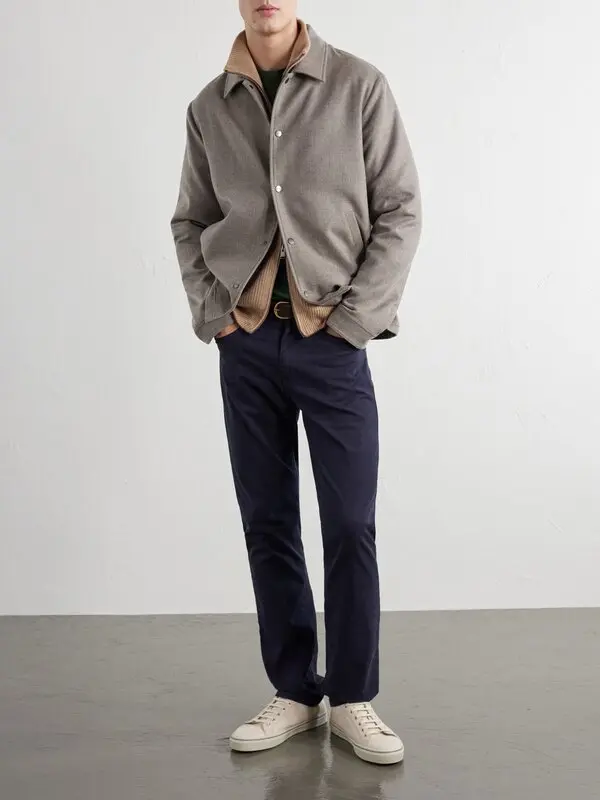 Canali Tapered Stretch Cotton-twill Trousers - Blue