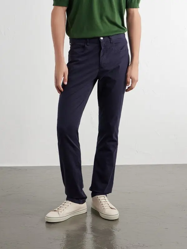 Canali Tapered Stretch Cotton-twill Trousers - Blue