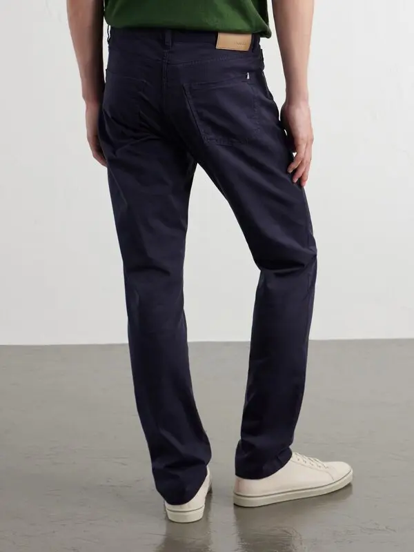 Canali Tapered Stretch Cotton-twill Trousers - Blue