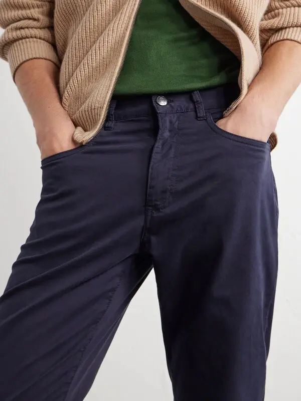 Canali Tapered Stretch Cotton-twill Trousers - Blue