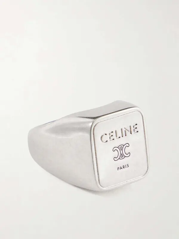 Celine Triomphe-engraved -tone Signet Ring