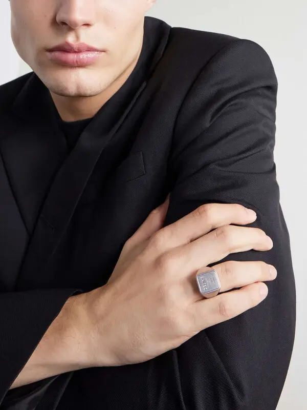 Celine Triomphe-engraved -tone Signet Ring