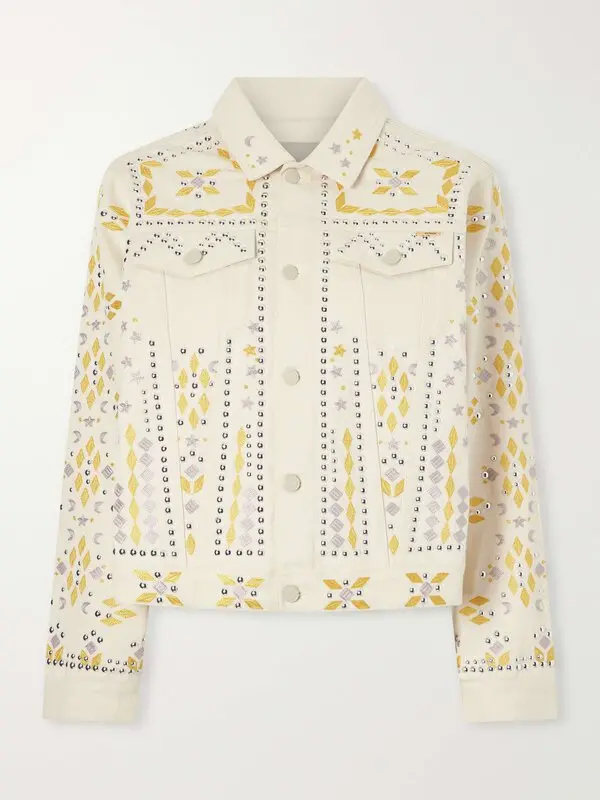 MOTHER The Bruiser Appliquéd Studded Denim Jacket