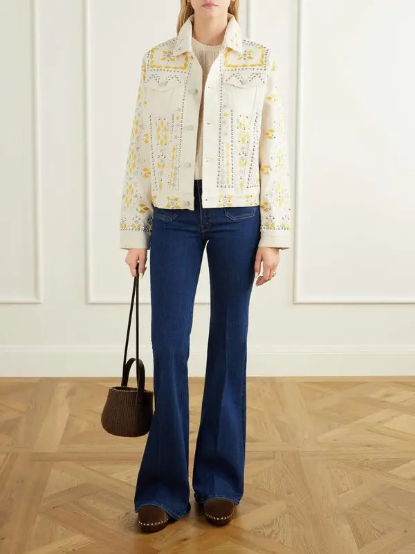 MOTHER The Bruiser Appliquéd Studded Denim Jacket