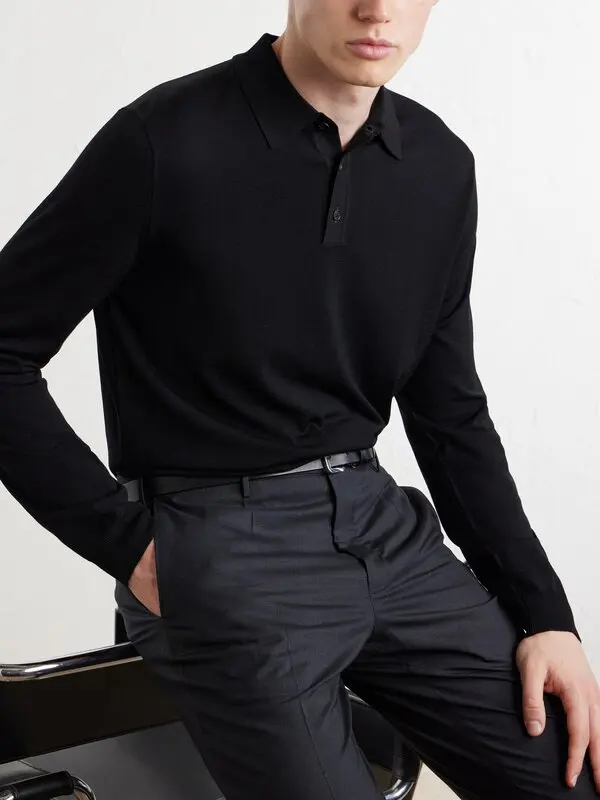 SLOWEAR Slim-fit Icecotton Piqué Polo Shirt - Black