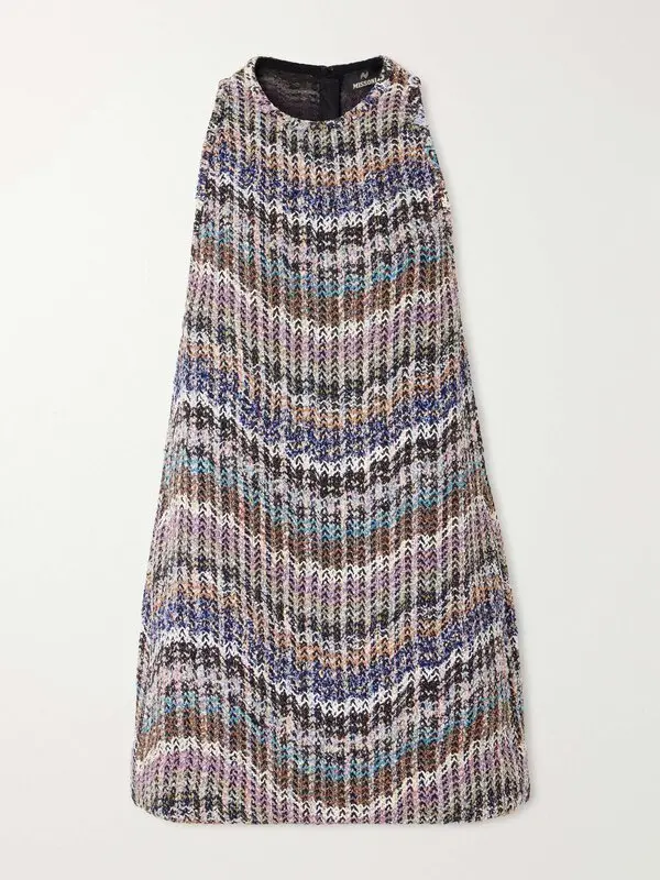 Missoni Striped Metallic Crochet-knit Mini Dress