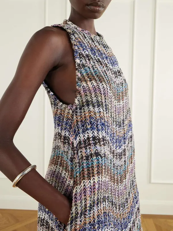Missoni Striped Metallic Crochet-knit Mini Dress