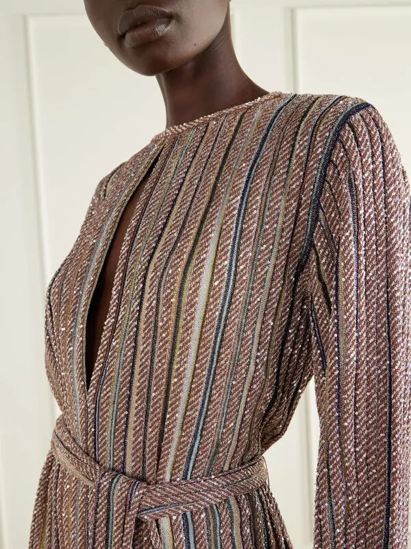 Missoni Belted Sequin-embellished Metallic Crochet-knit Mini Dress