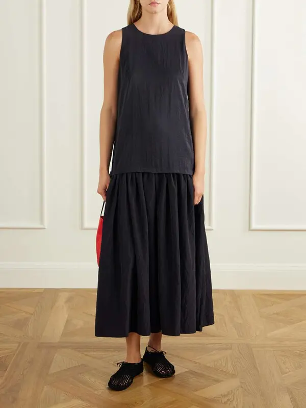 LA LIGNE Cornelia Pleated Crinkled Shell Midi Dress