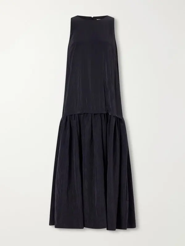LA LIGNE Cornelia Pleated Crinkled Shell Midi Dress - Black