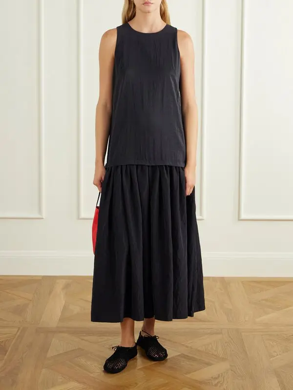 LA LIGNE Cornelia Pleated Crinkled Shell Midi Dress - Black