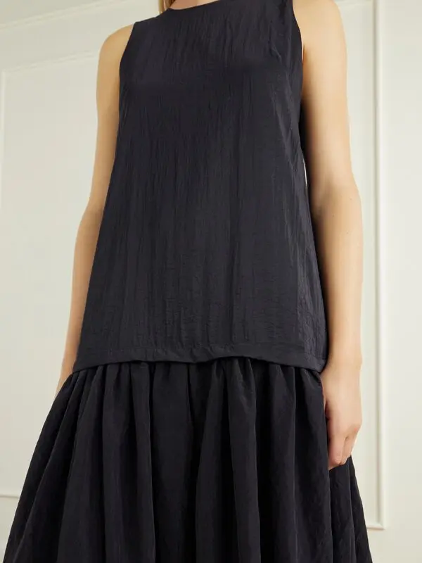 LA LIGNE Cornelia Pleated Crinkled Shell Midi Dress - Black