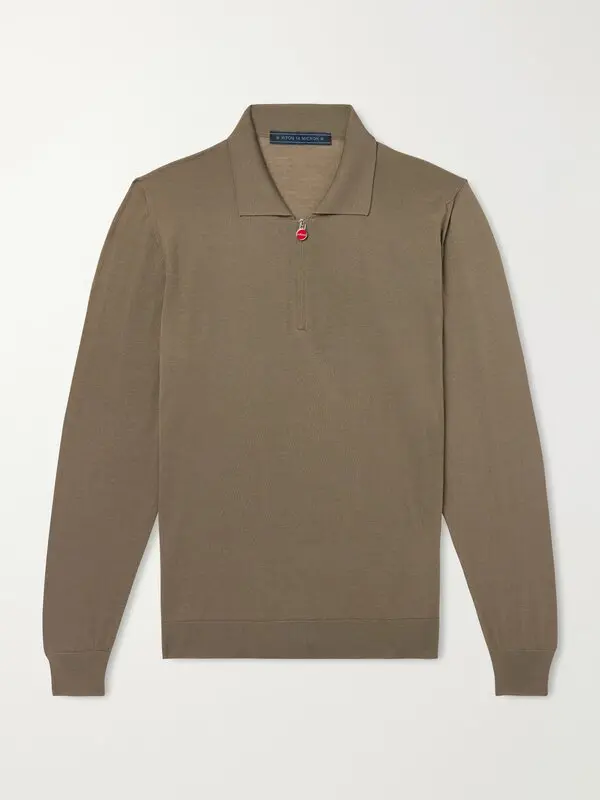 Kiton Wool Half-zip Polo Sweater - Brown