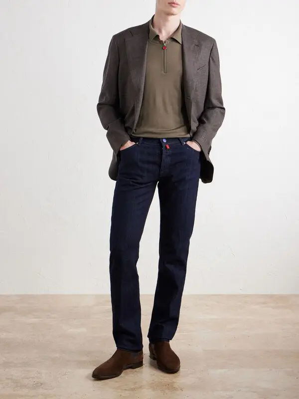 Kiton Wool Half-zip Polo Sweater - Brown