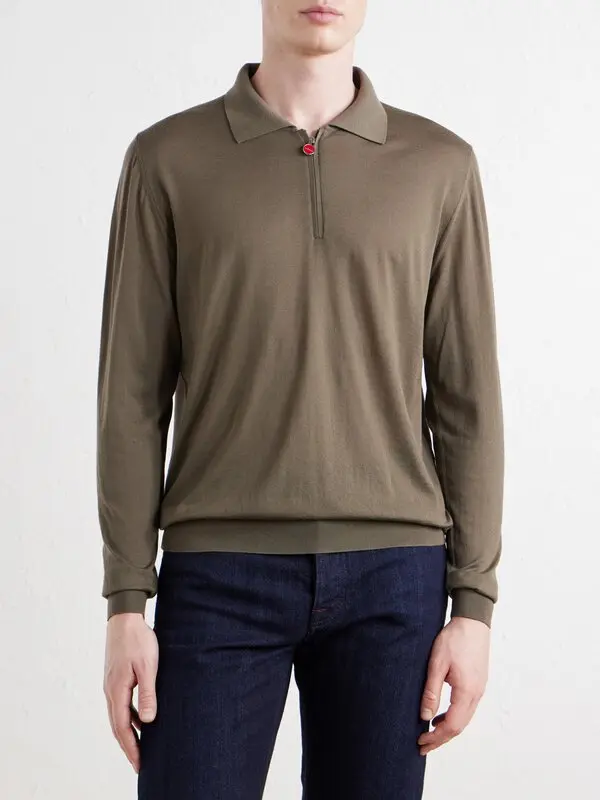 Kiton Wool Half-zip Polo Sweater - Brown