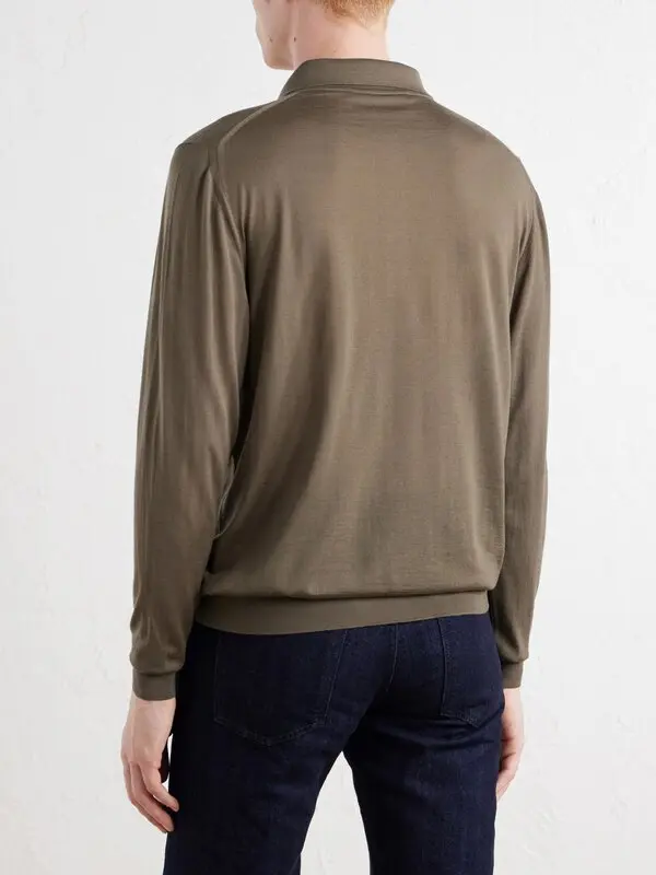 Kiton Wool Half-zip Polo Sweater - Brown