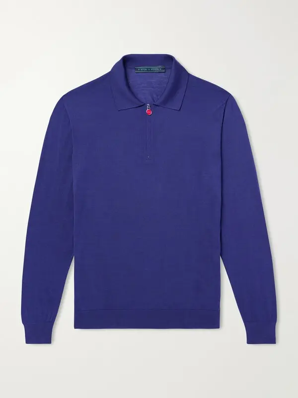Kiton Wool Half-zip Polo Sweater - Blue