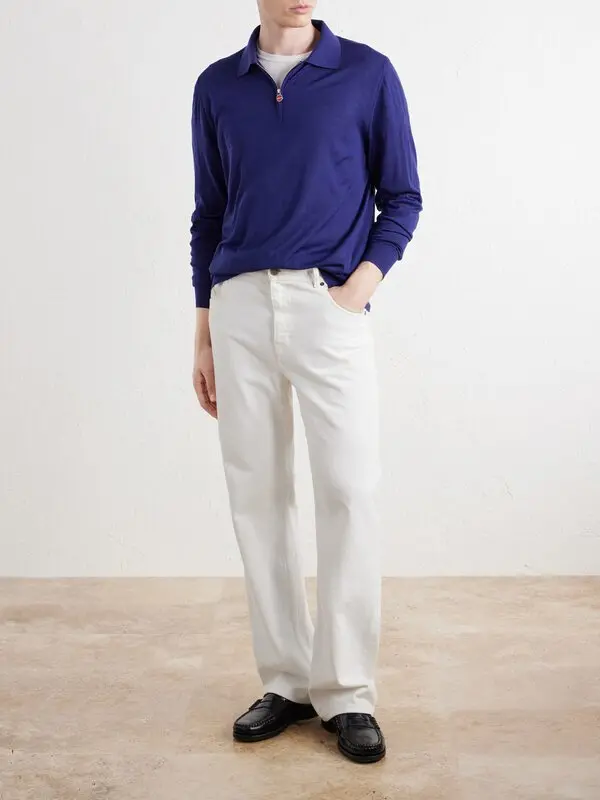Kiton Wool Half-zip Polo Sweater - Blue