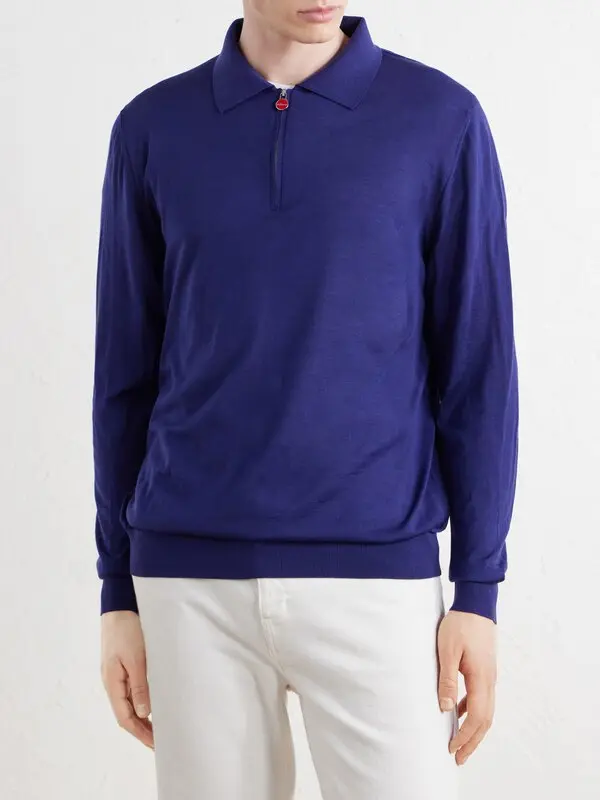 Kiton Wool Half-zip Polo Sweater - Blue