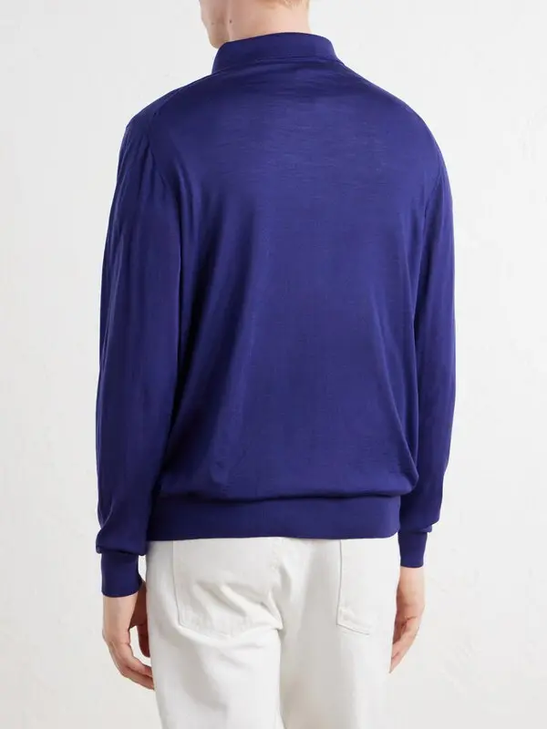 Kiton Wool Half-zip Polo Sweater - Blue