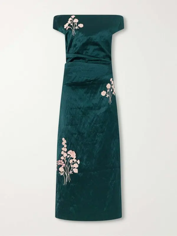 Erdem Floral-embroidered Satin Midi Dress