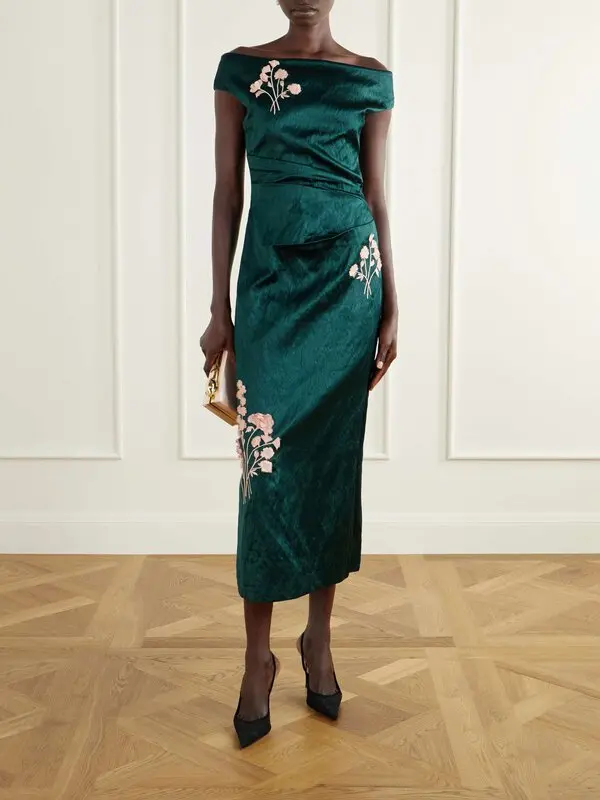 Erdem Floral-embroidered Satin Midi Dress