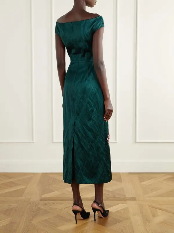 Erdem Floral-embroidered Satin Midi Dress