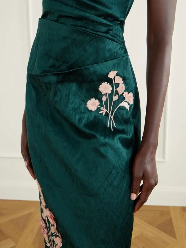 Erdem Floral-embroidered Satin Midi Dress