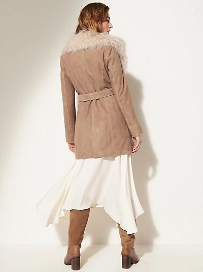 Overland Lydia Suede Leather Jacket With Detachable Tibetan Sheepskin Collar