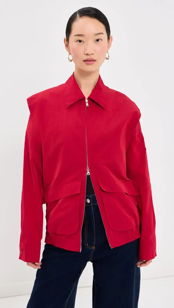 Tibi Fall Nylon Zip-up Bomber Jacket